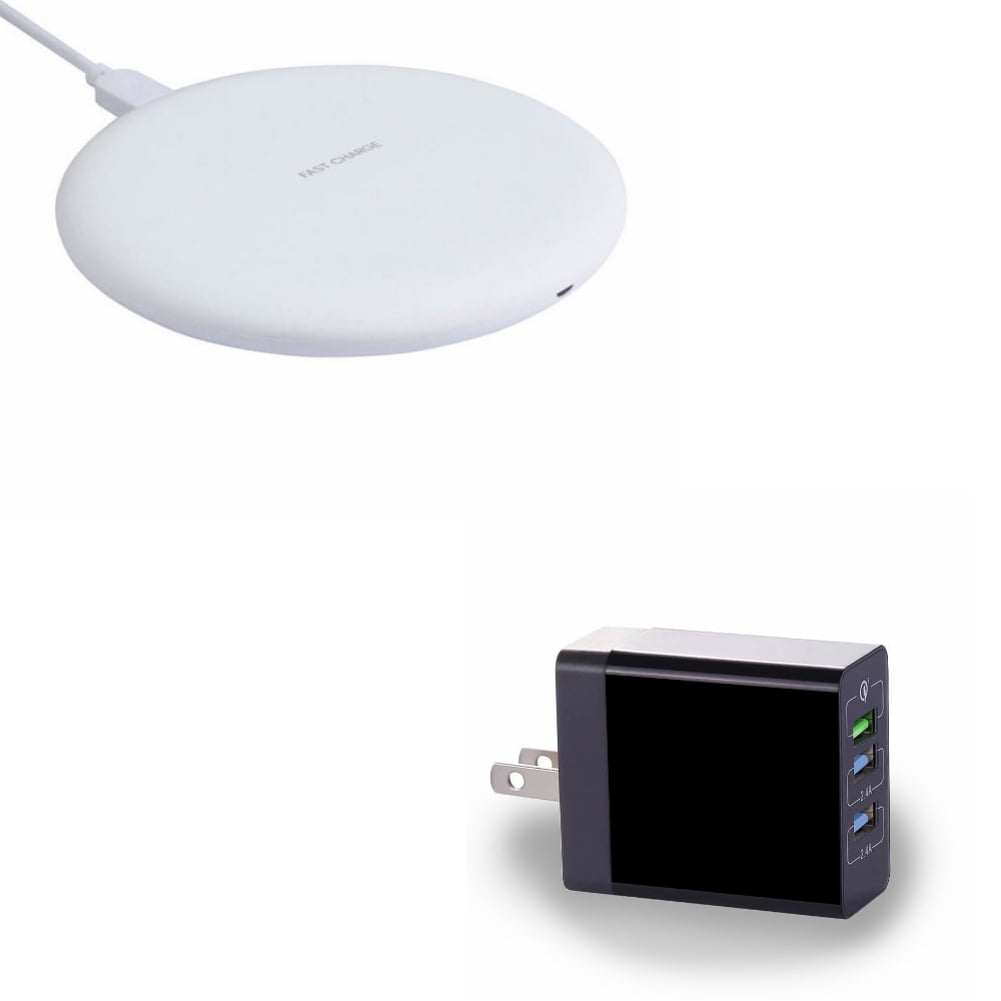 10W Fast Wireless Charger Charging Slim Pad w 34W 6.8Amp 3-Port Travel ...