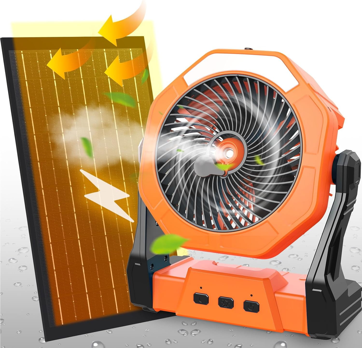 10W Misting Solar Fan, 10000mAh Camping Fan Portable with Solar Panel ...