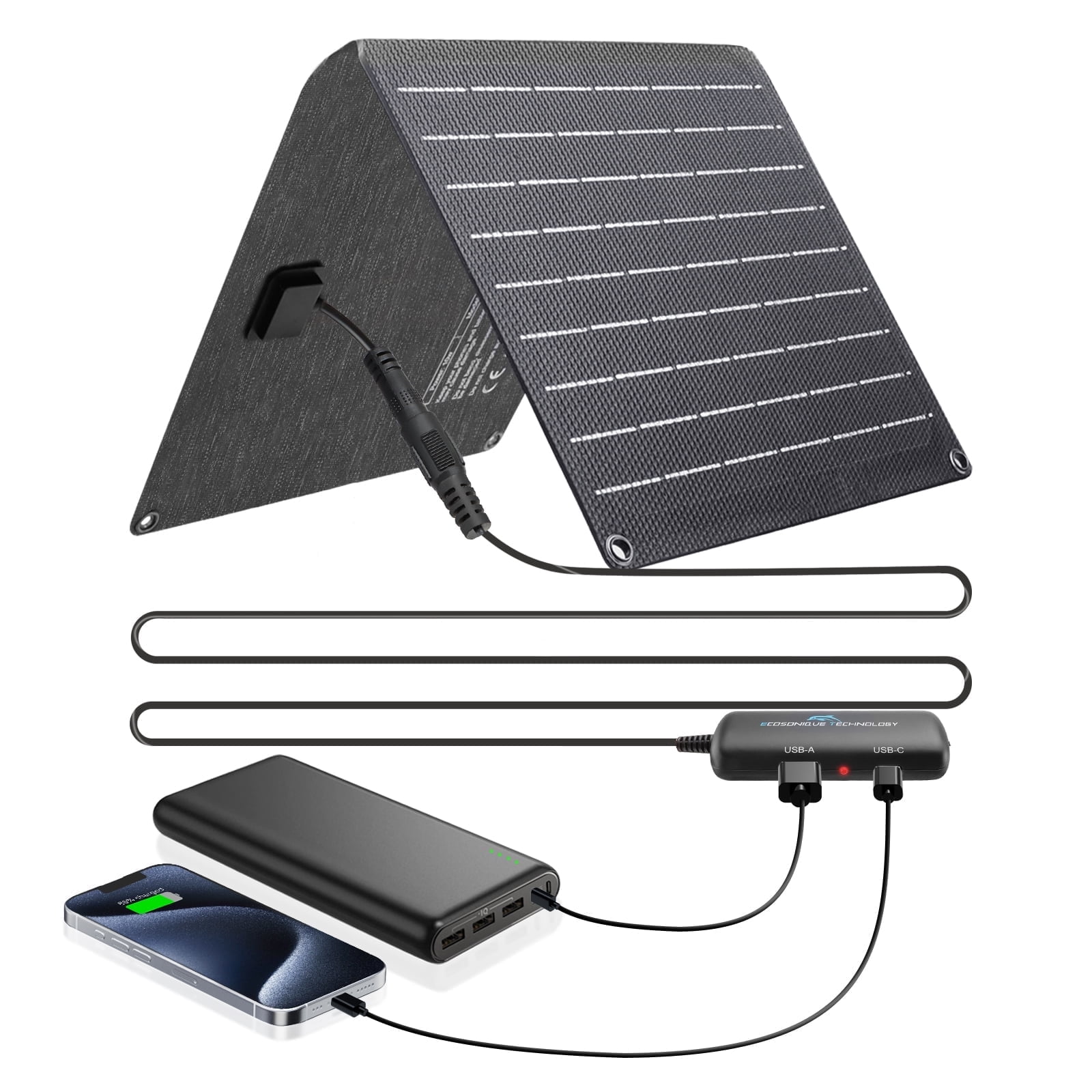 10W Portable Solar Panel Charger,5V/2A USB-A USB-C Solar Phone Charger ...
