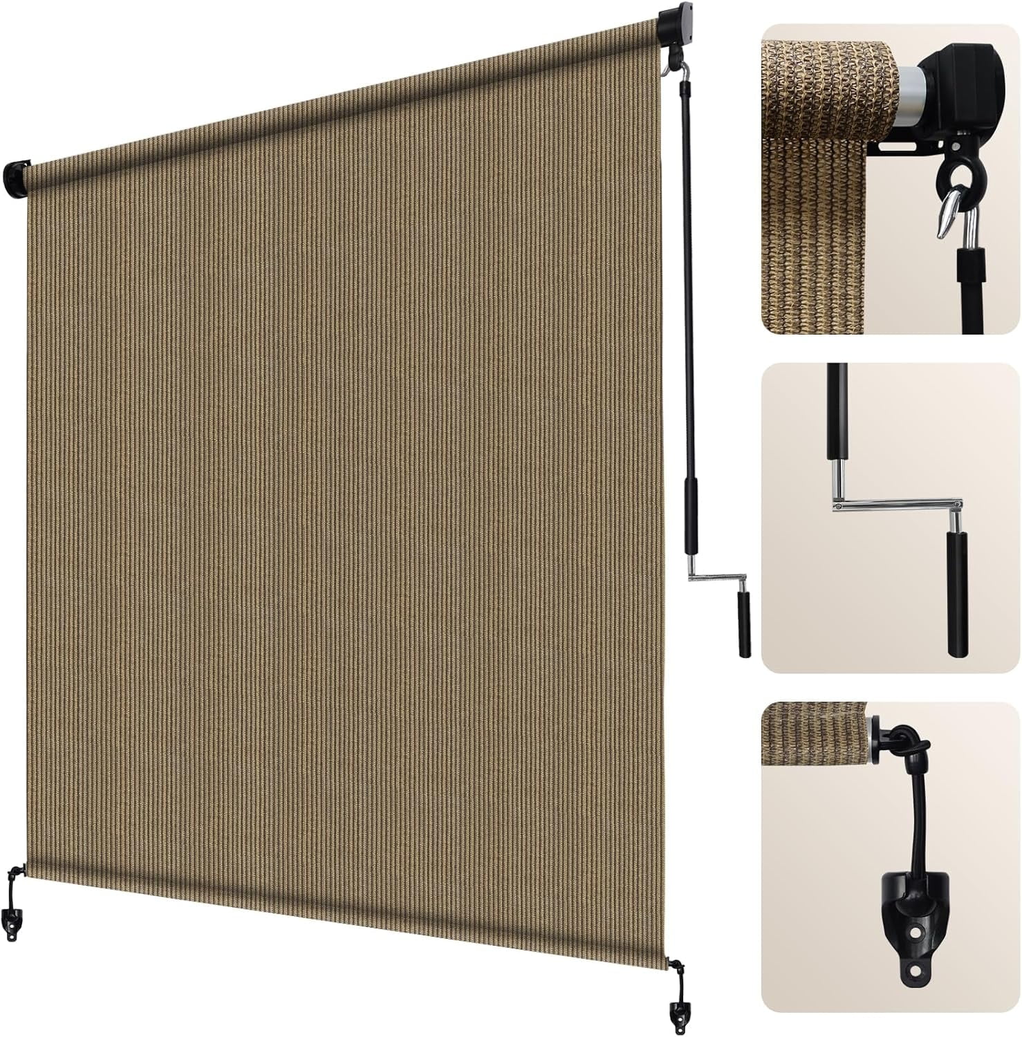 NAWAY 10' W x 8' H 220 GSM HDPE Fabric Cordless Outdoor Roller Shades ...