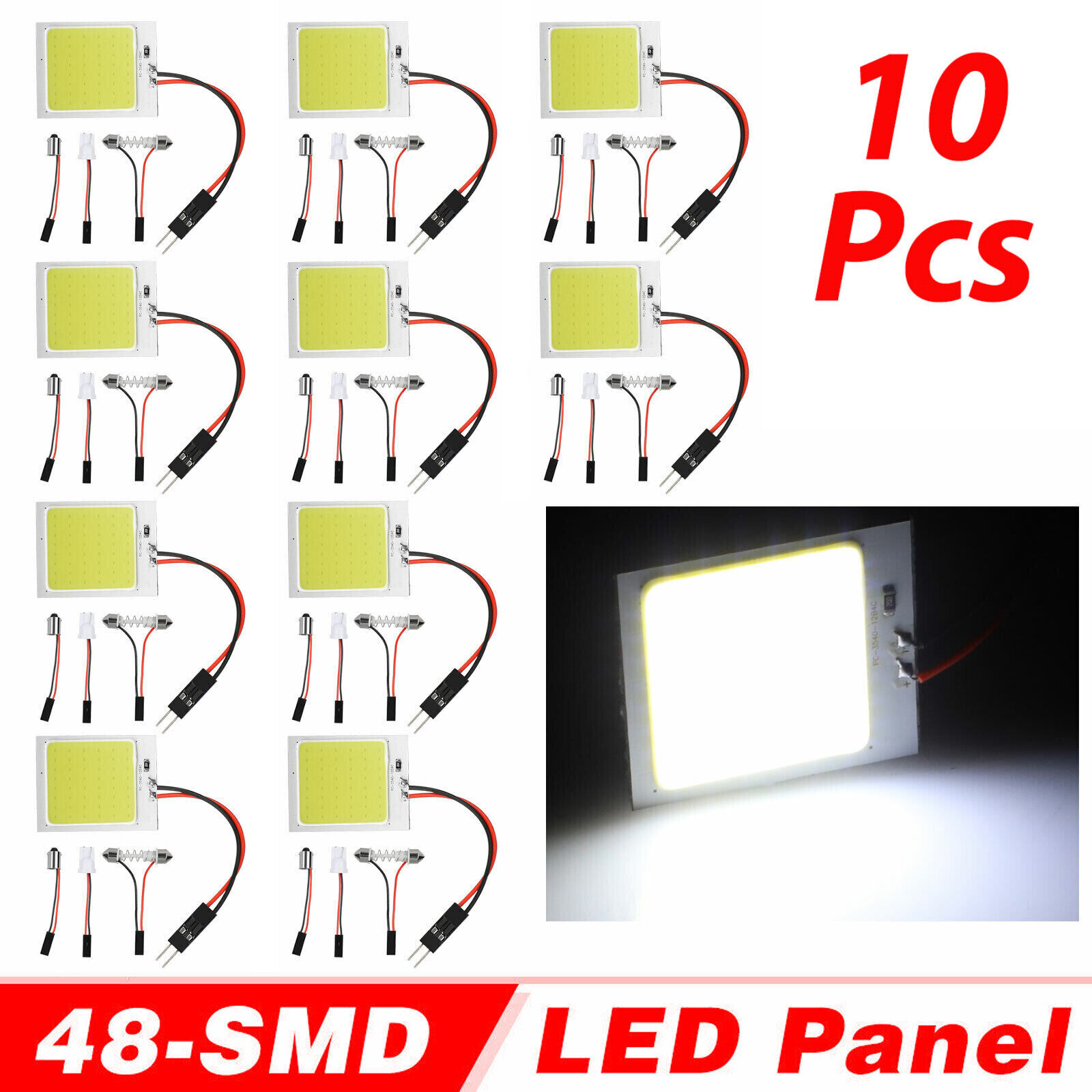 10X 48SMD COB LED Car Interior Dome Panel T10 Festoon BA9S Light Bulbs ...
