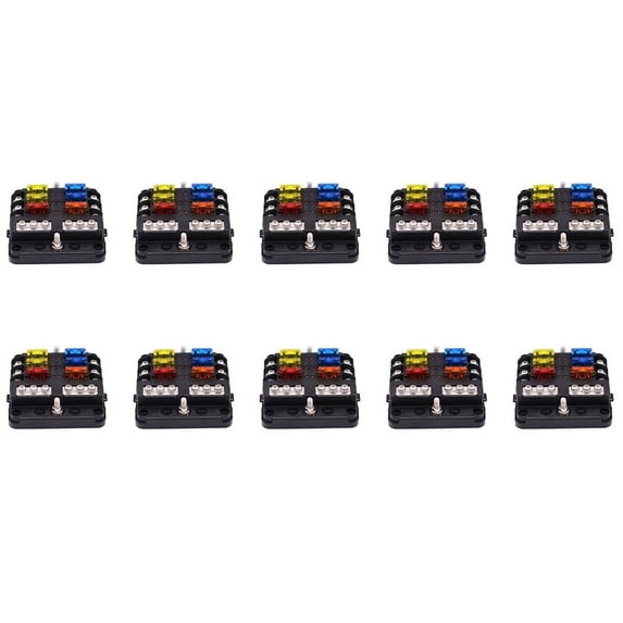 10X 6-Way Fuse Block,with LED Indicator 12 Circuits with Negative ...