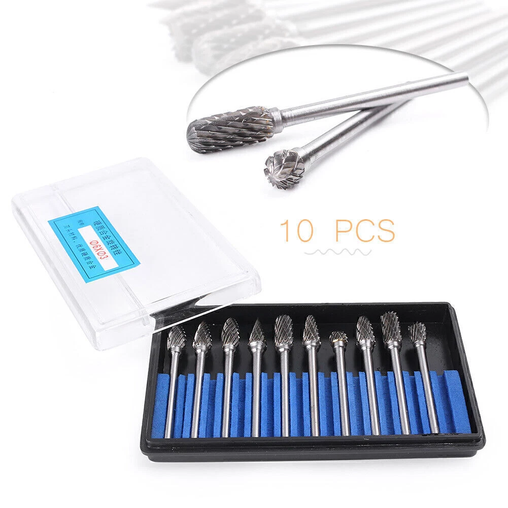 10X 6Mm Tungsten Head Carbide Burrs Rotary Drill Die Grinder Carving ...