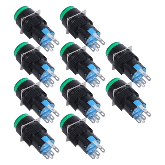 10X AC 250V 5A SPDT 1NO 1NC 5 Pins Latching Green Push Button Switch W ...