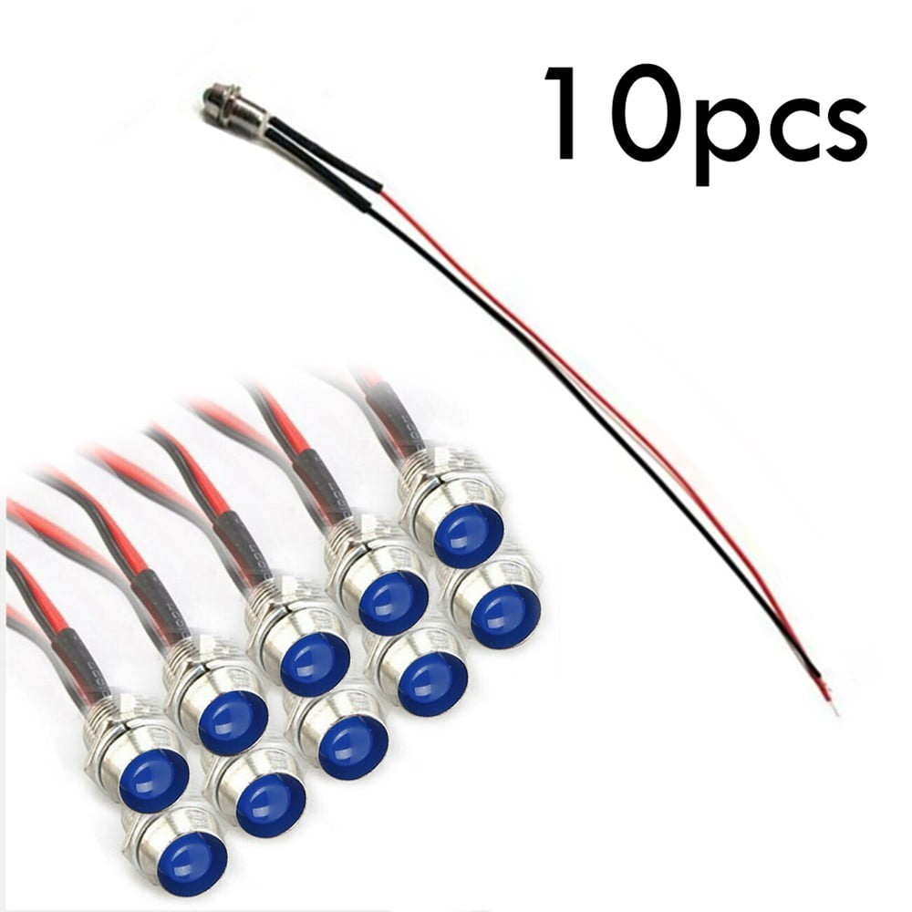 10X Blue 8Mm 12V Led Indicator Lamp Warn Light for Pilot Dash Panel Car ...