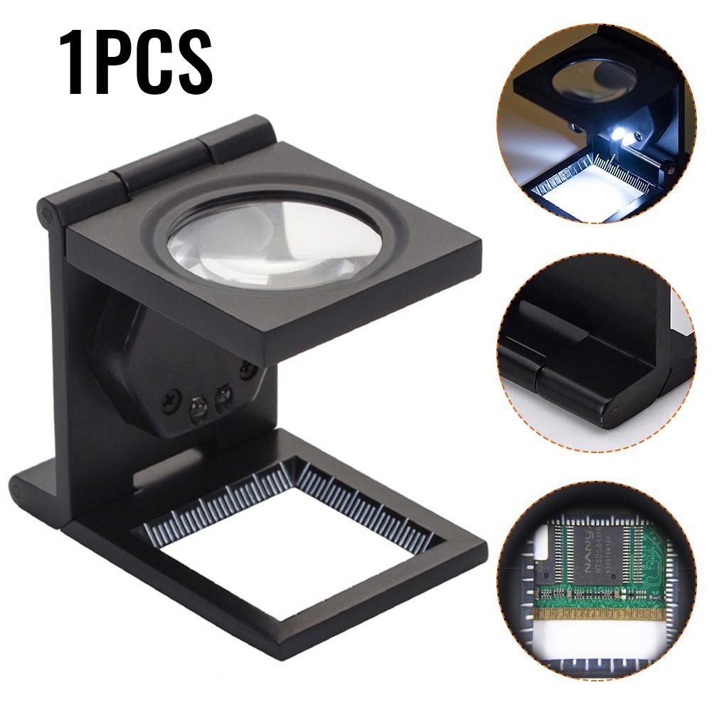 10X Folding Metal Linen Tester Cloth Magnifier Printers Loupe W/ 2 LED ...