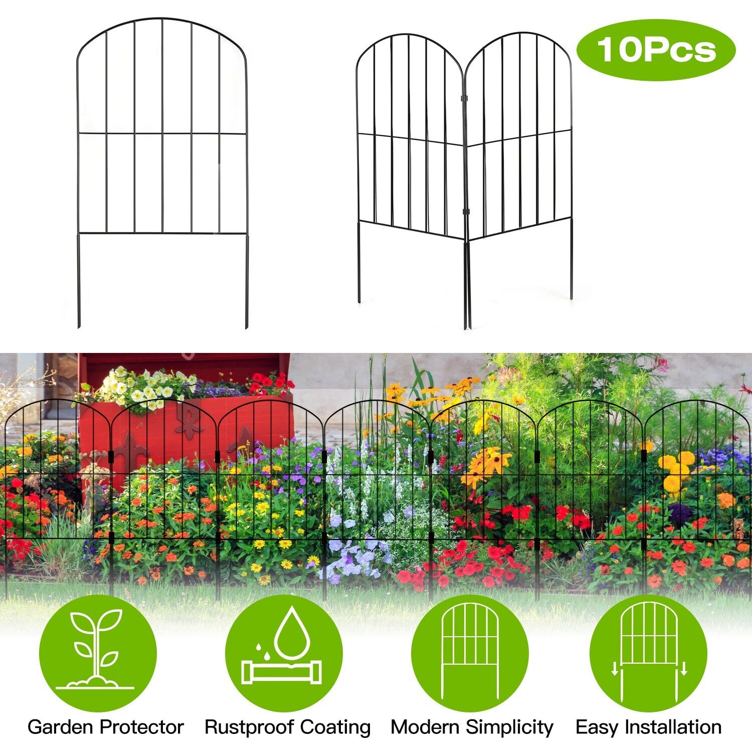 10X Garden Fence 24'' Metal Border Folding Fence Panel Animal Barrier ...