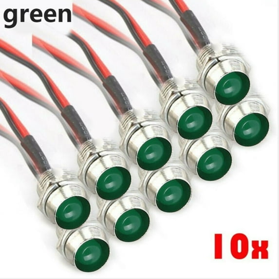 10X Green 8Mm 12V Led Indicator Lamp Warn Light for Pilot Dash Panel ...