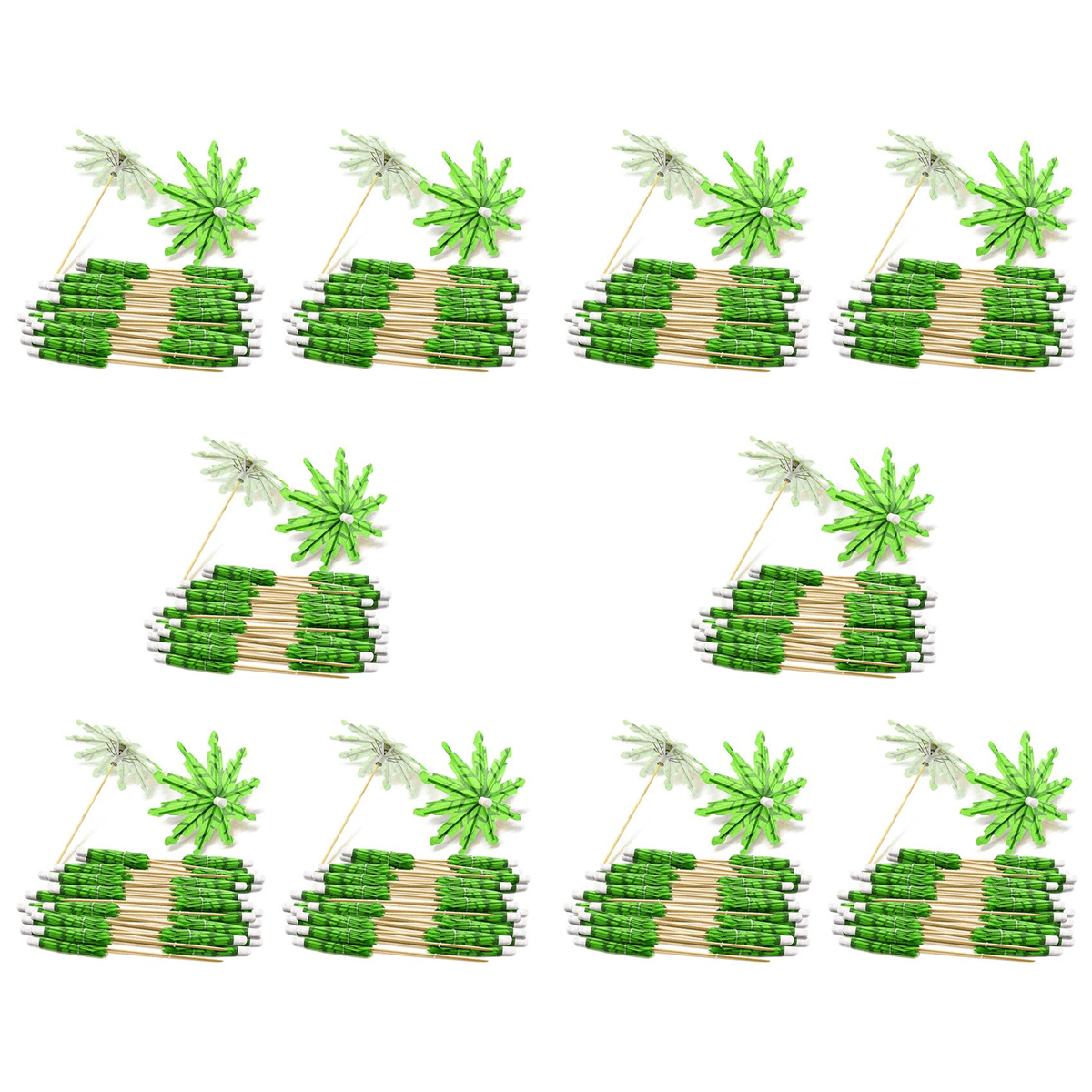 10X Green Coconut Tree Toothpicks Paper Umbrellas Handmade Cocktail ...
