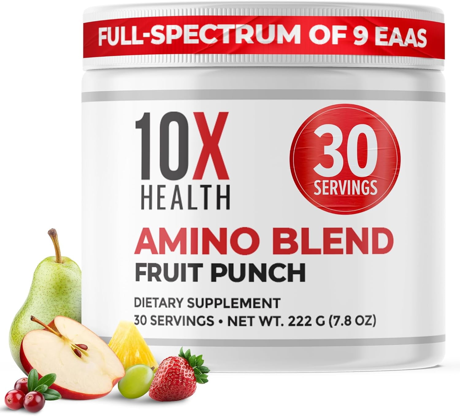 10X Health Amino Blend Fruit Punch - EAA & BCAA Amino Acids Powder, Pre ...