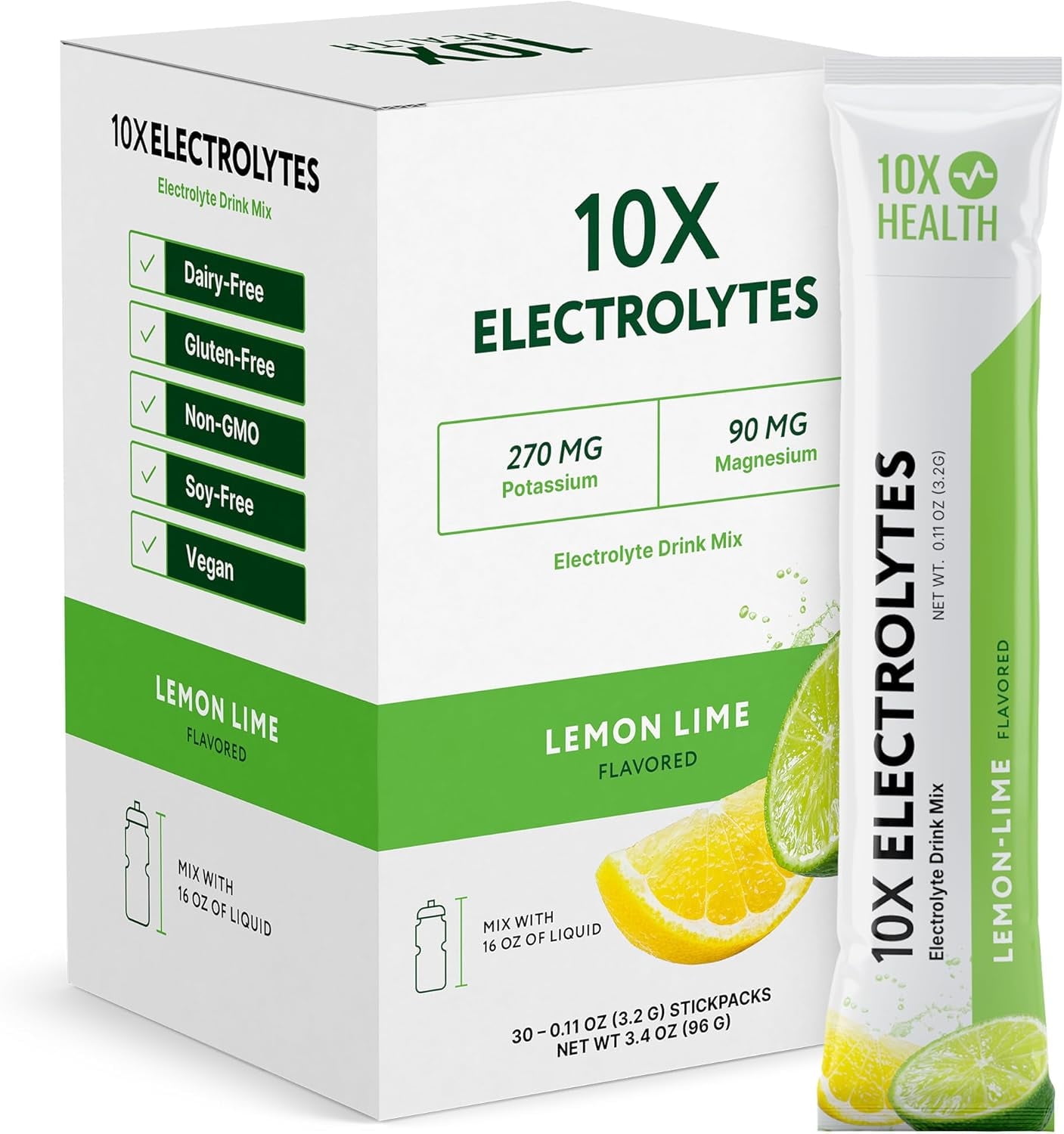 10X Health Electrolytes Powder Drink Mix Lemon Lime – Sugar-Free, Non ...