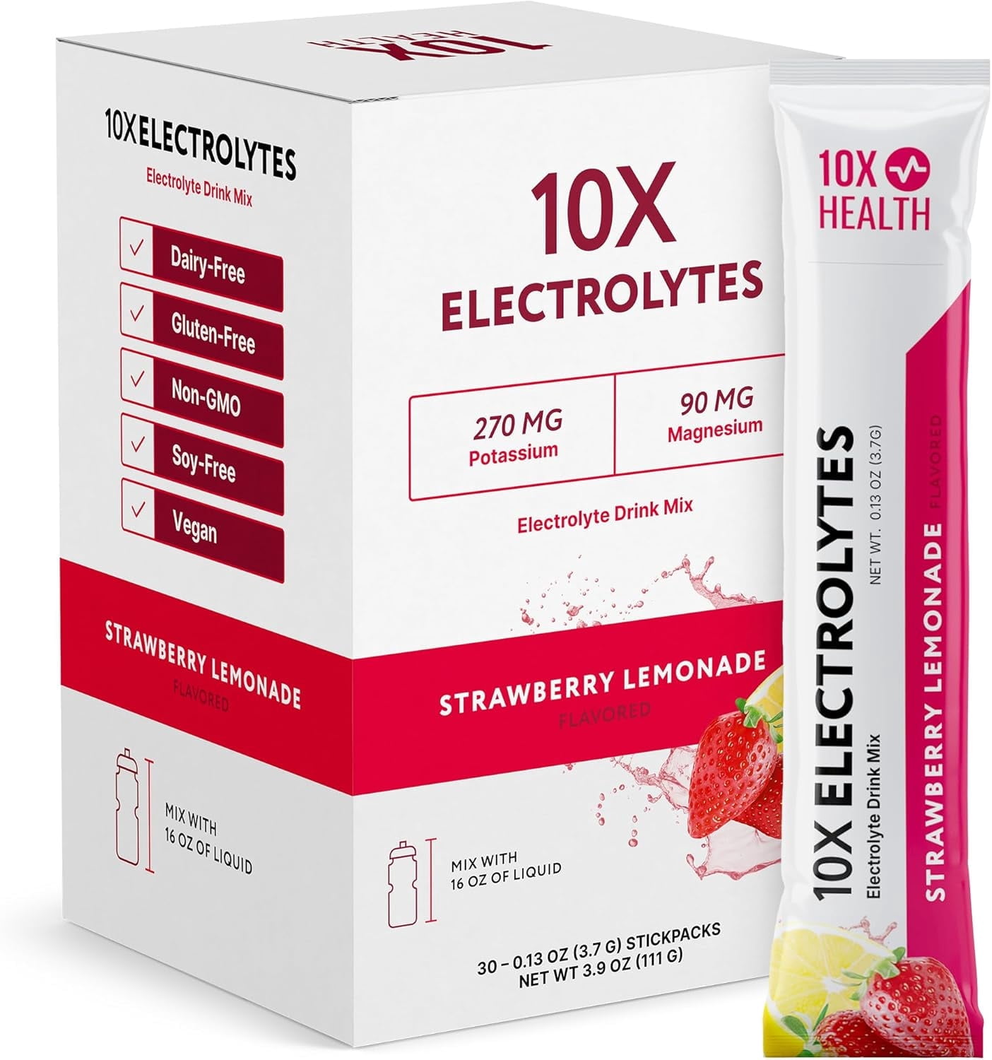 10X Health Electrolytes Powder Drink Mix, Strawberry Lemonade, Sugar ...