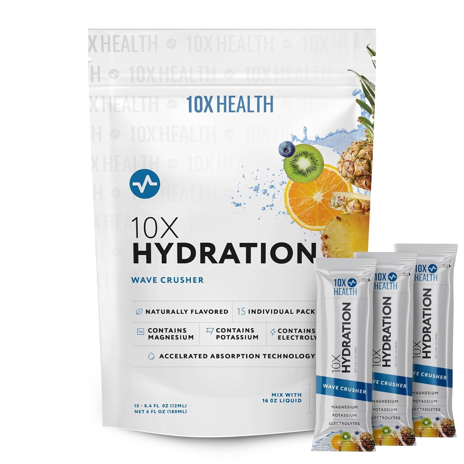 10X Hydration Wave Crusher - Electrolyte Drink Mix Packets, 15 Stick ...