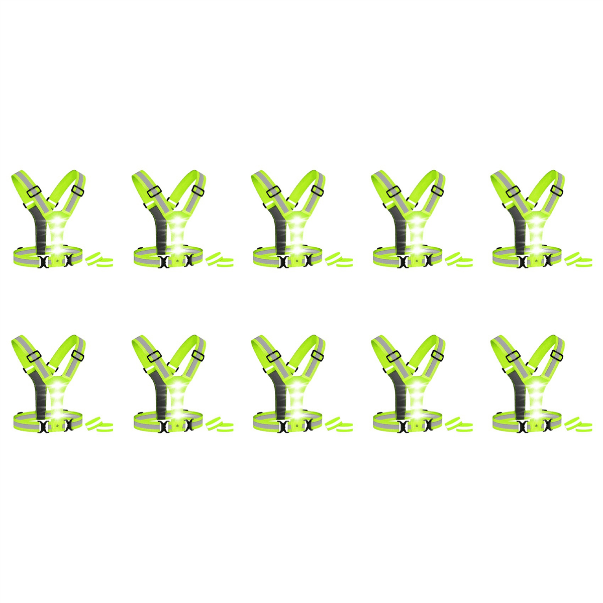 10X LED Running Vest,LED High Visibility Reflective Vest Safety with 2 ...