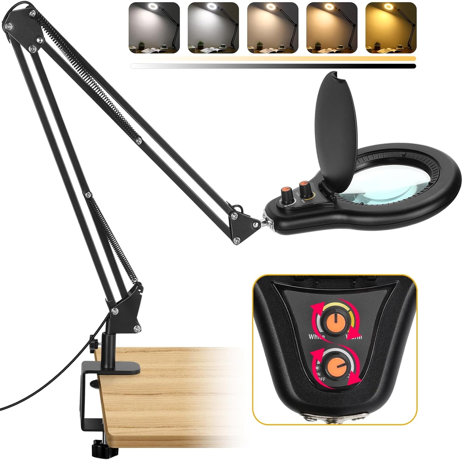 10X Large Magnifying Glass with Light and Stand, Dual Mechanical Knob ...