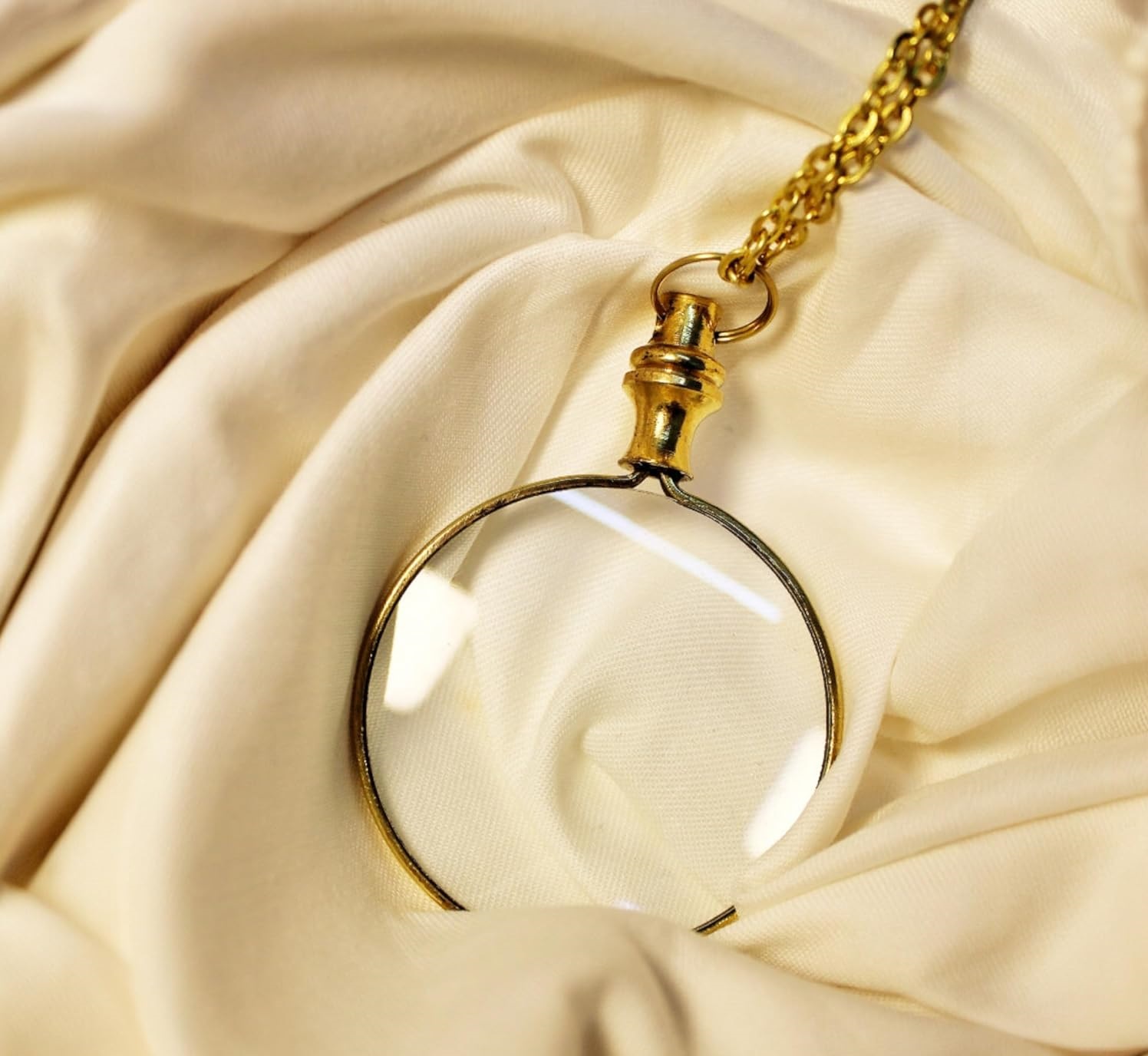 10X Magnifiers Antique Brass Chain Necklace with 40mm Diameter Glass ...