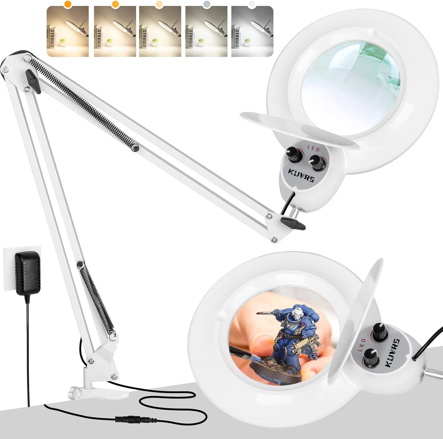 10X Magnifying Glass with Light and Clamp, Infinite Color Modes, Long ...