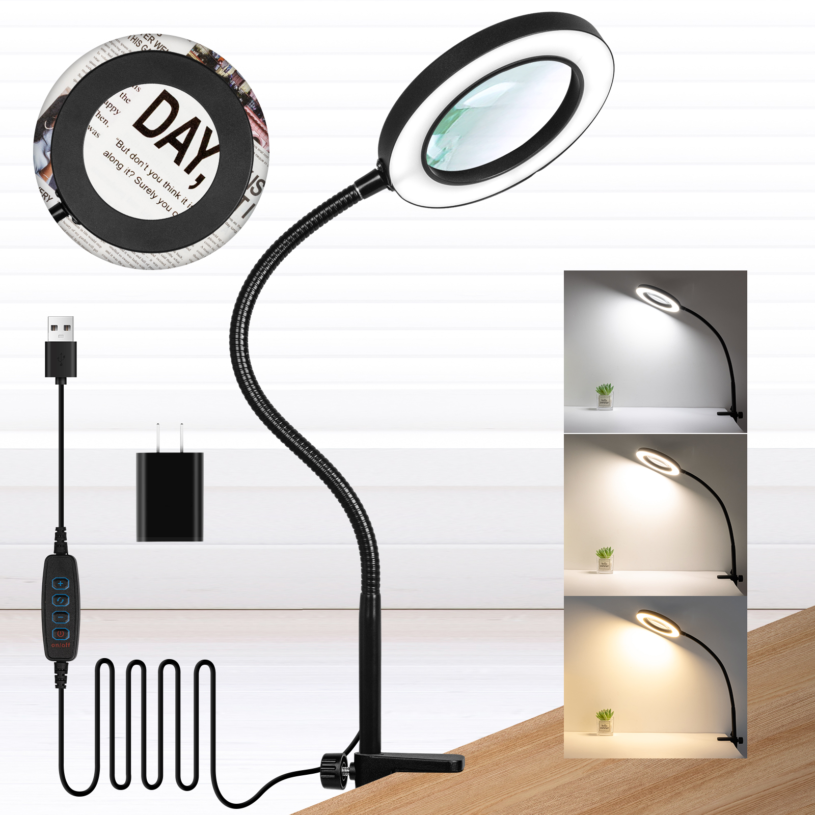 Magnifying Glass Crafts Desk Lamp 5X & 10X Magnifier with 40 LED Lights ...