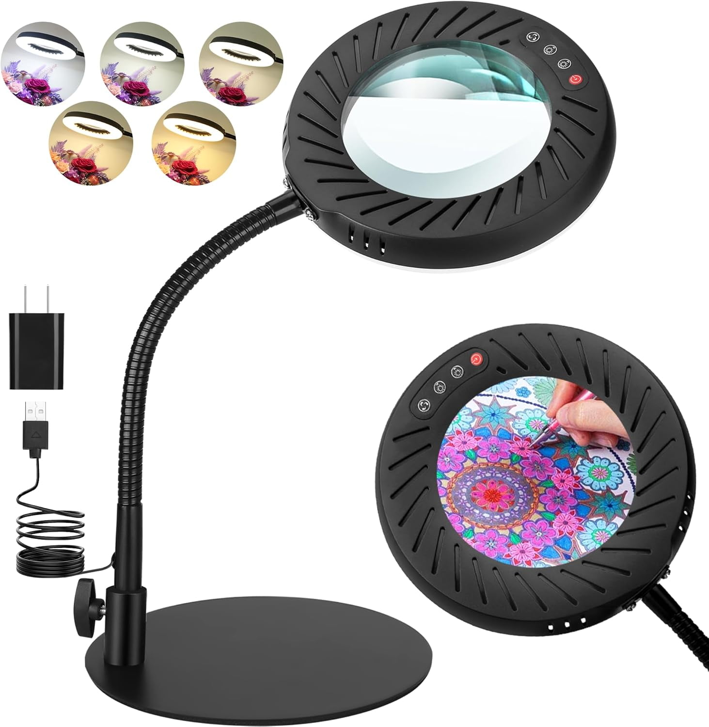 10X Magnifying Glass with Light and Stand, Flexible Gooseneck ...