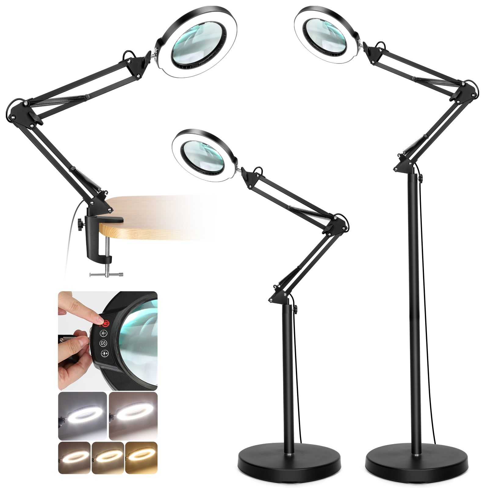 10X LED Magnifying Desk Lamp with Stand, 5 Modes, Dimmable, 3-in-1 ...