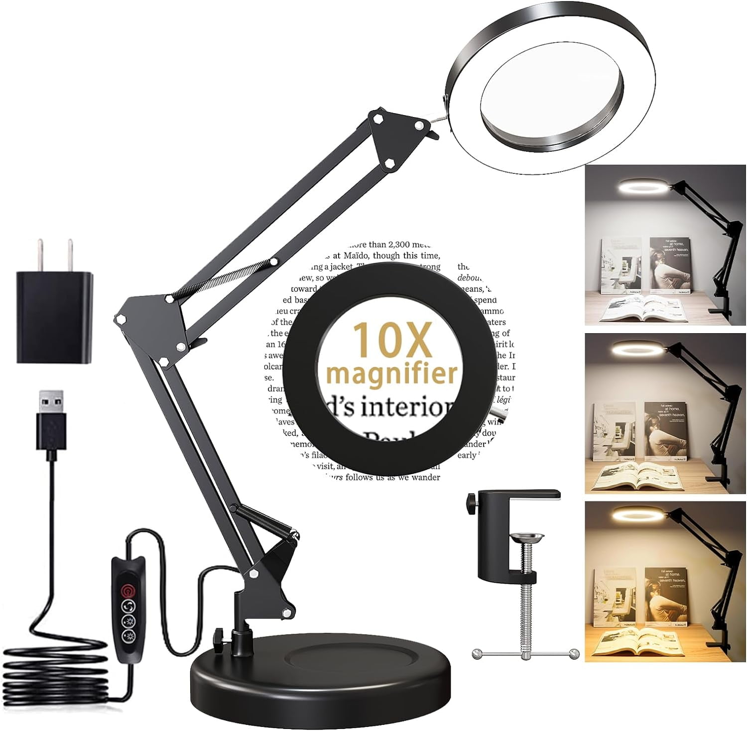 10X Magnifying Glass with Light and Stand, Magnifying Lamp LED Lighted ...