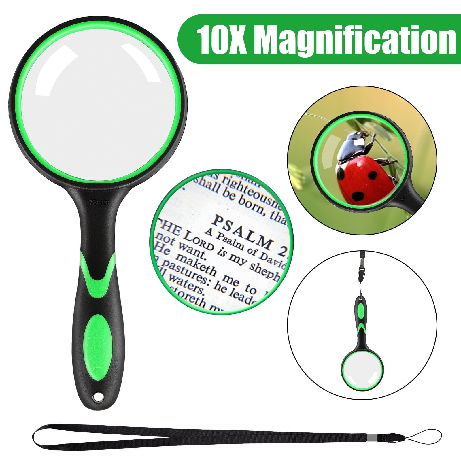 10X Magnifying Glass for Reading and Hobbies, 75mm Non-Scratch Glass ...