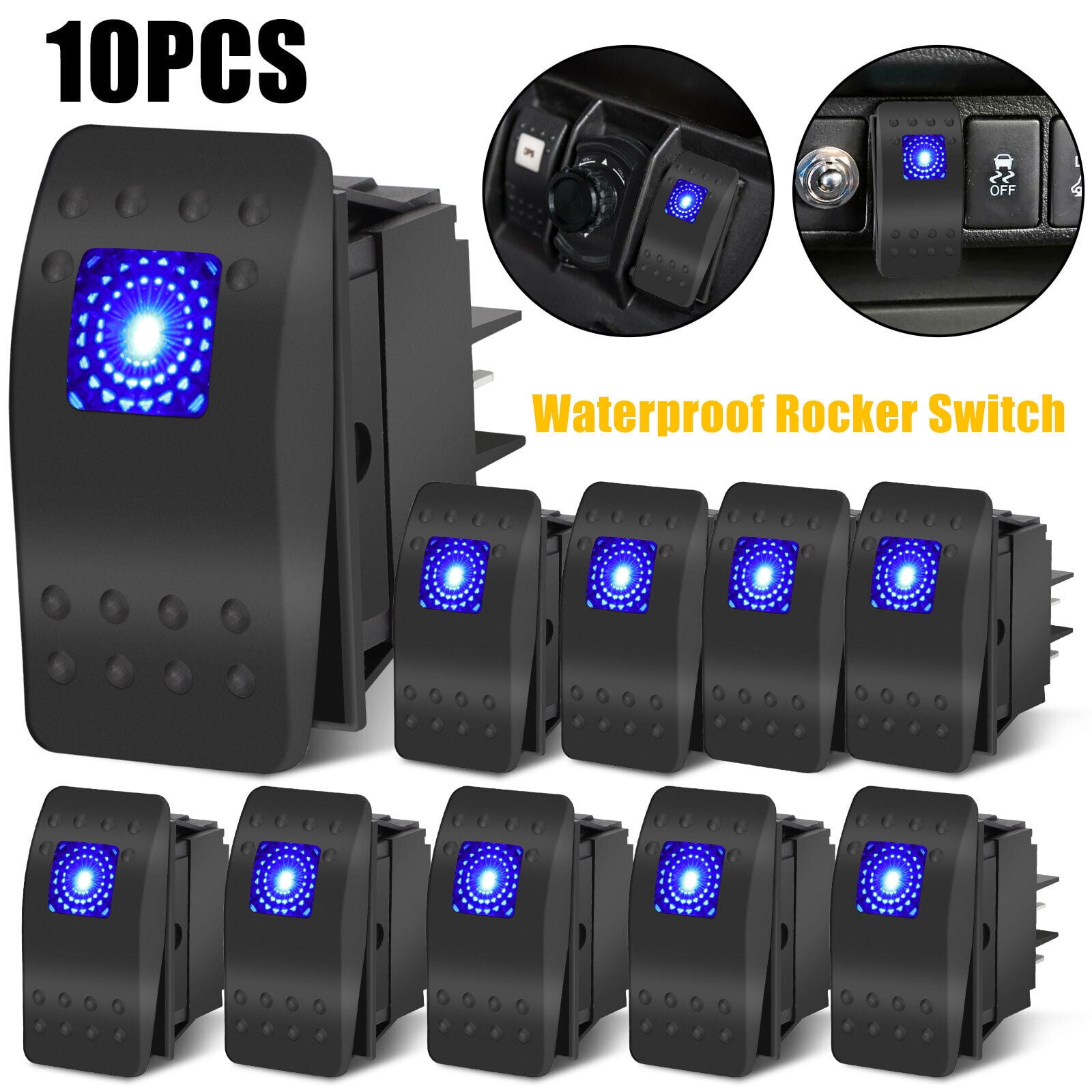 10X Marine Boat Car Truck Rocker Switches Blue LED SPST 4 PIN ON-OFF ...