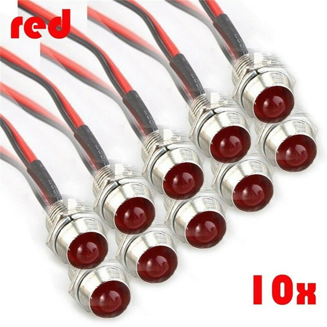 10X Red 8Mm 12V Led Indicator Lamp Warn Light for Pilot Dash Panel Car ...