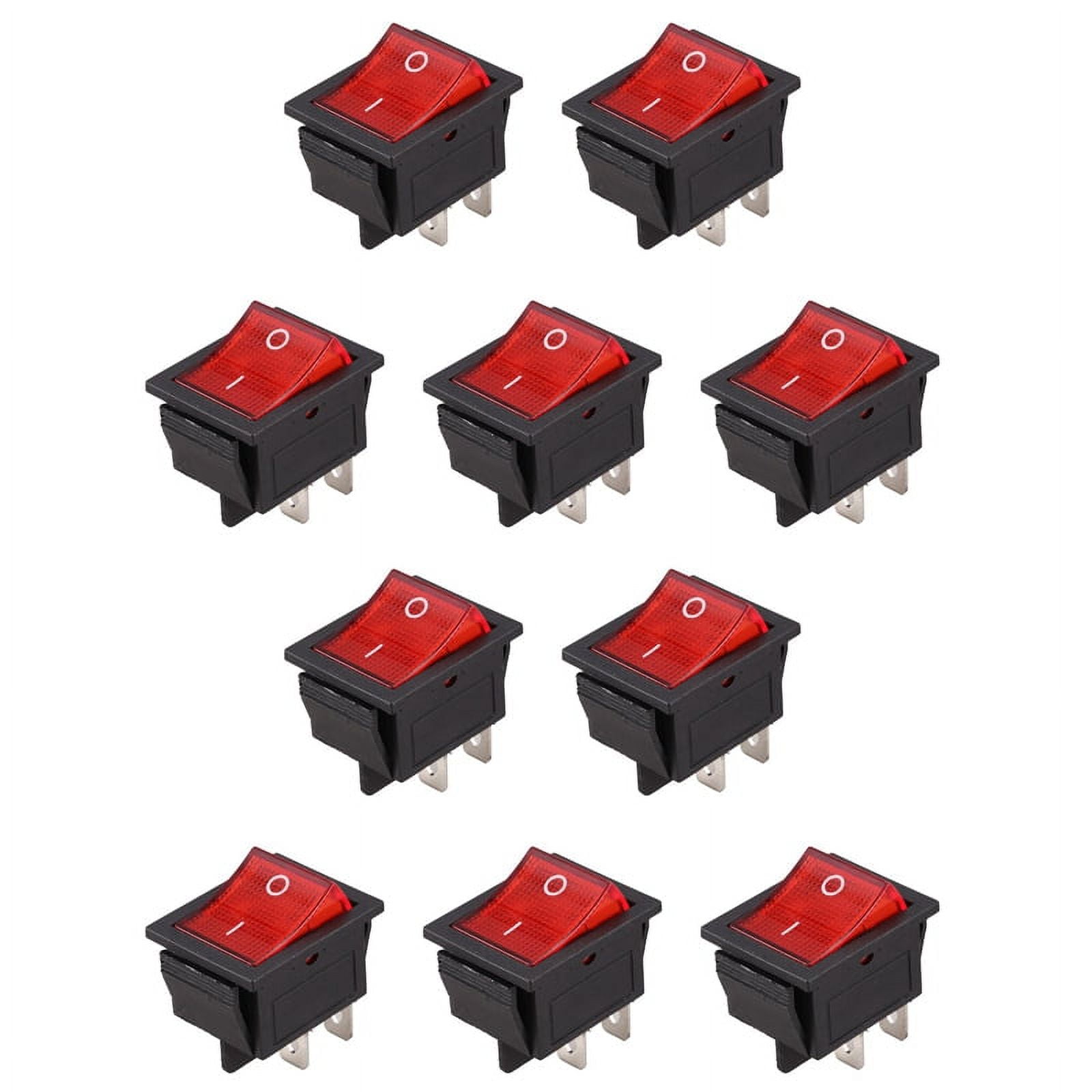 10X Red Light Illuminated 4 Pin DPST ON/ Snap in Rocker Switch 16A 20A ...