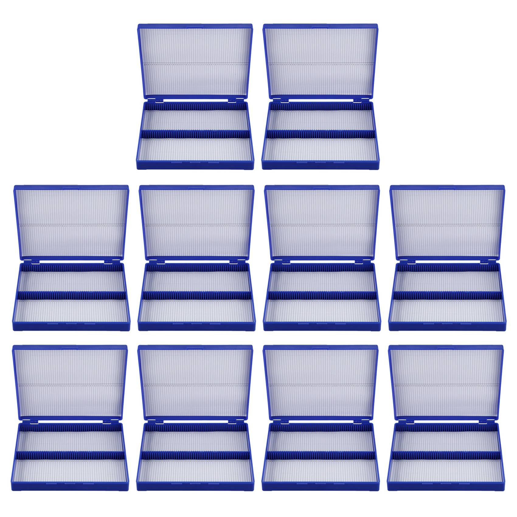 10X Royal Blue Plastic Rectangle Hold 100 Microslide Slide Microscope ...