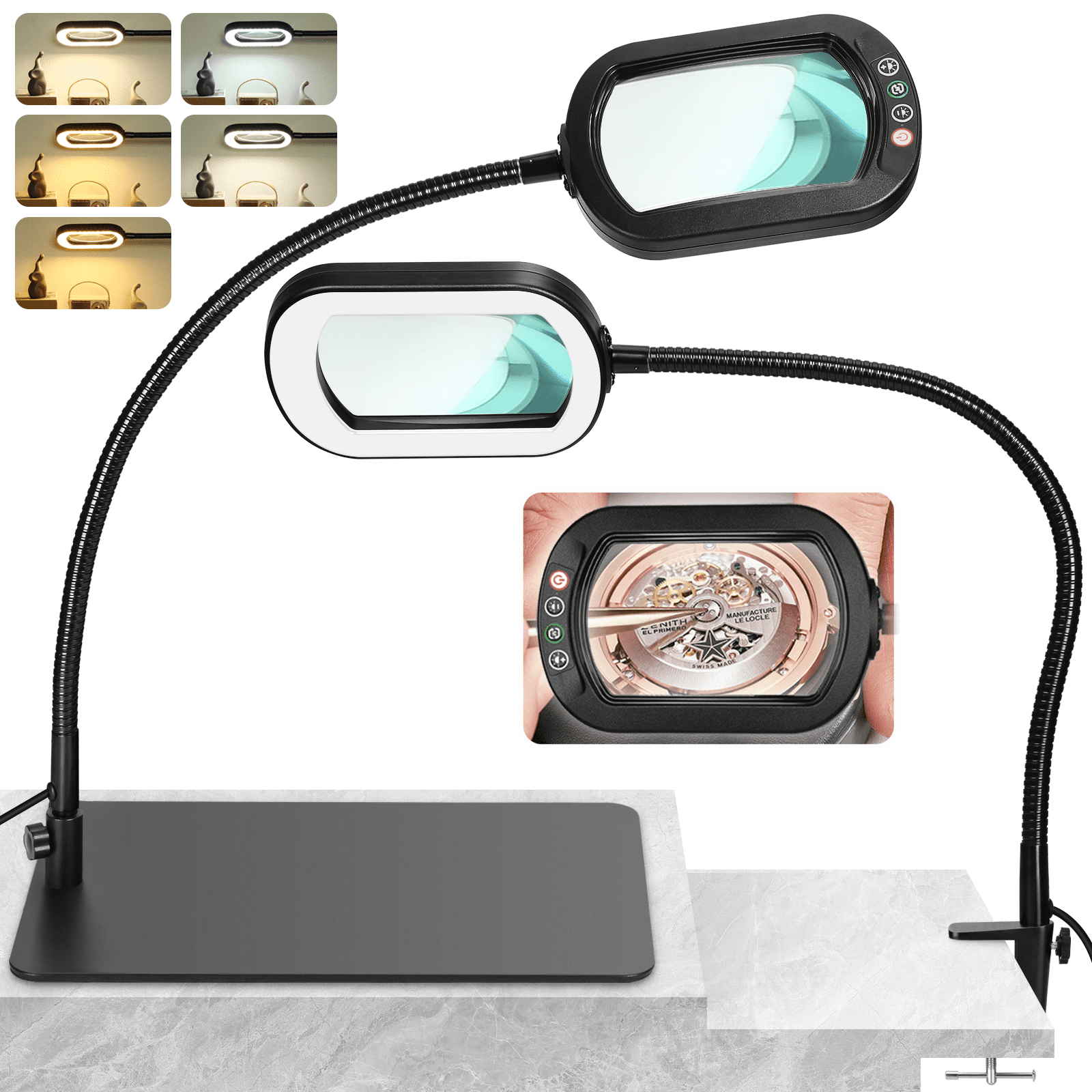 10X Square Magnifying Glass with Light and Stand, 2-in-1 Gooseneck LED ...