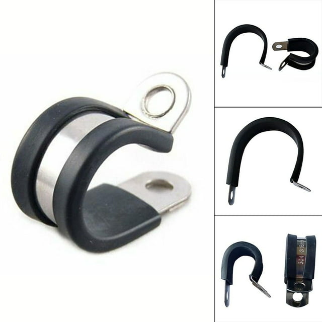 10X Stainless Steel Rubber Lined P Clips Hose Pipe Clamp Cable Mounting ...