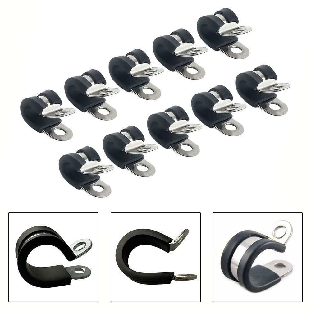 10X Stainless Steel Rubber Lined P Clips Hose Pipe Clamp Cable Mounting ...