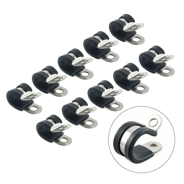 10X Stainless Steel Rubber Lined P Clips Hose Pipe Clamp Cable Mounting ...