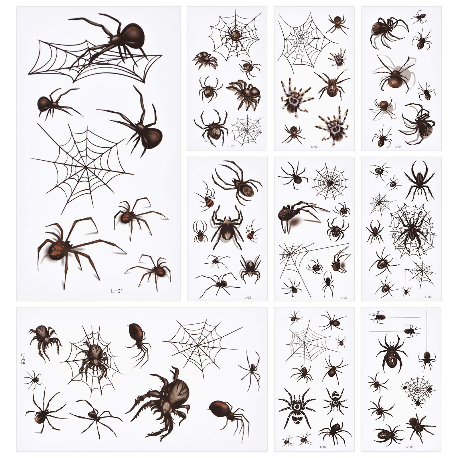 10X Temporary Tattoo Body Sticker Spider Fake Halloween Tattoo ...