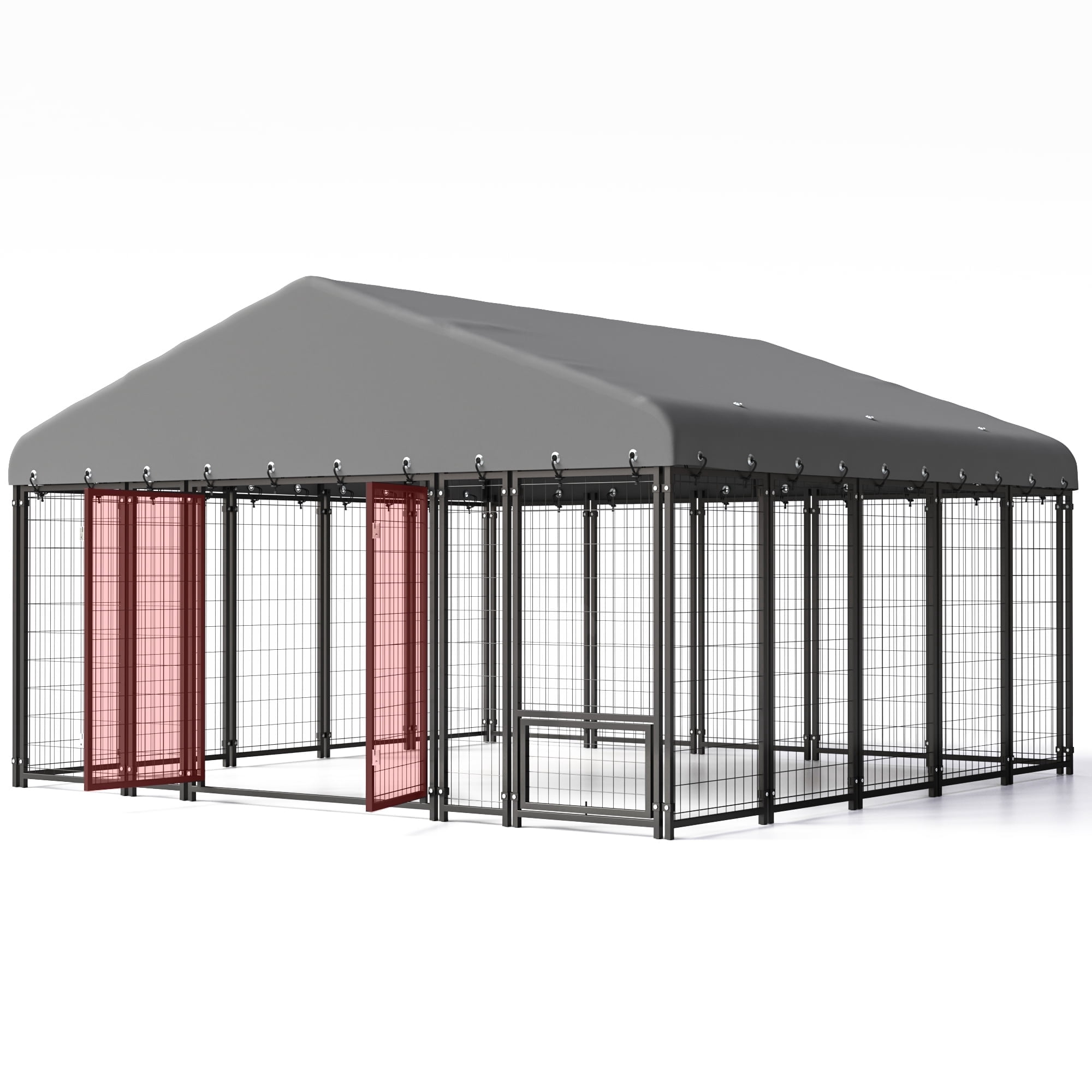 Muphyers Large Outdoor Dog Kennel with Roof and Feeding Access, 10x10FT ...