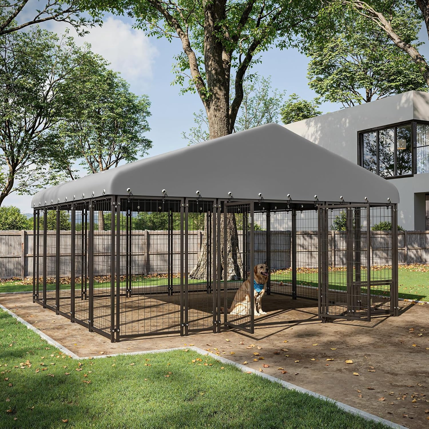 10X10FT Dog Kennel Outside Double Door Dog Kennel Outdoor with Feeding ...
