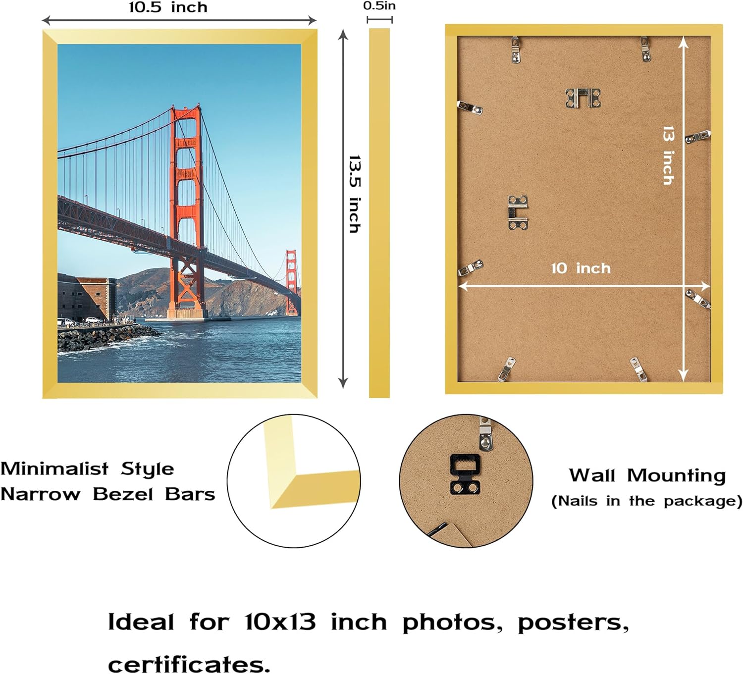 10X13 Inch Picture Frame Gold For Wall Hanging, 10 X 13 Frame Wall ...