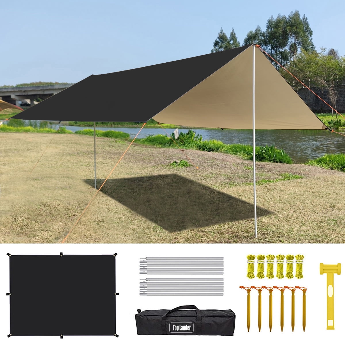 10X16ft Lightweight Camping Tarp with Poles Waterproof Tarp Tent ...