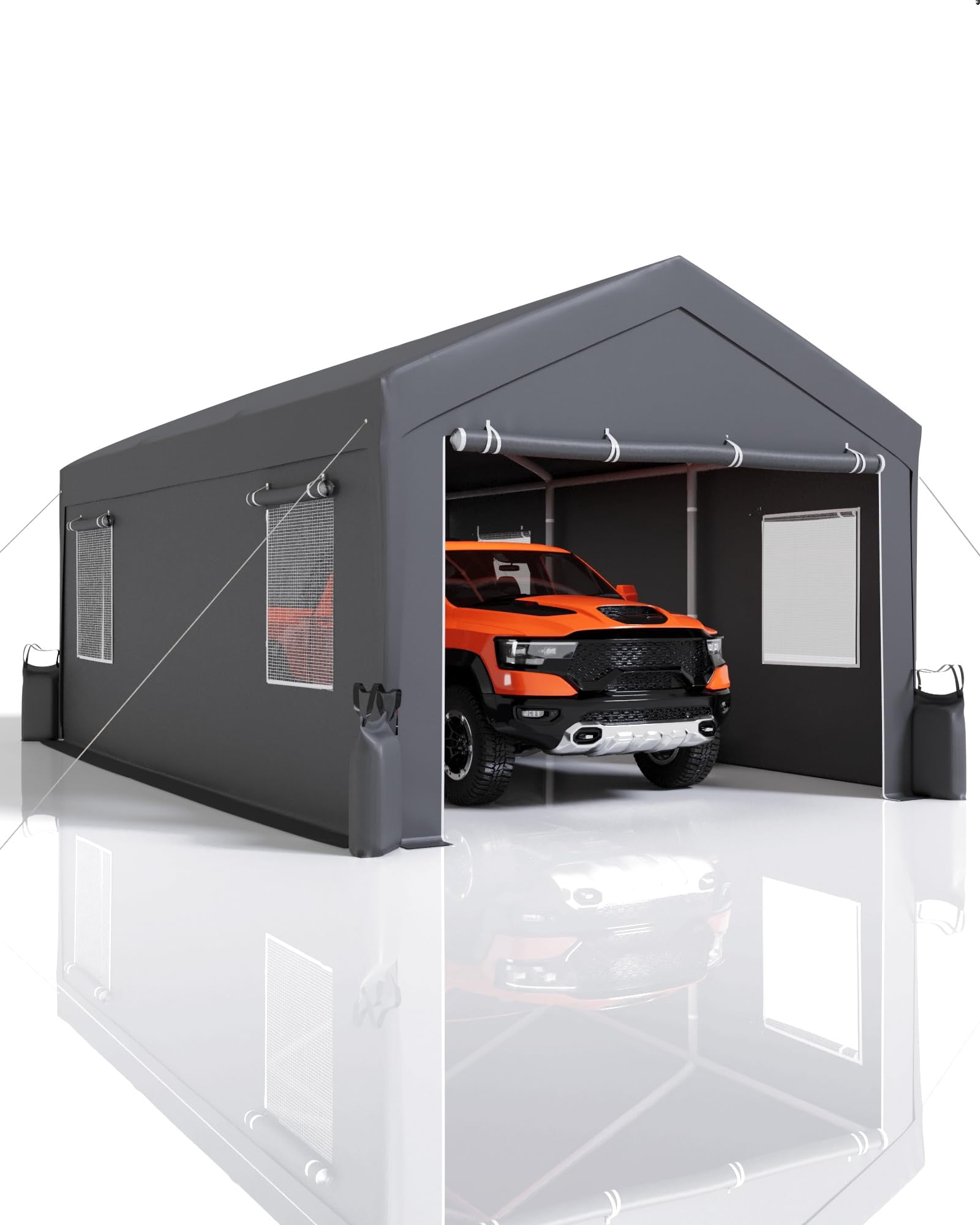 10X20 FT Carport,Heavy-Duty Carport with 4 Roll-Up Windows & Doors ...