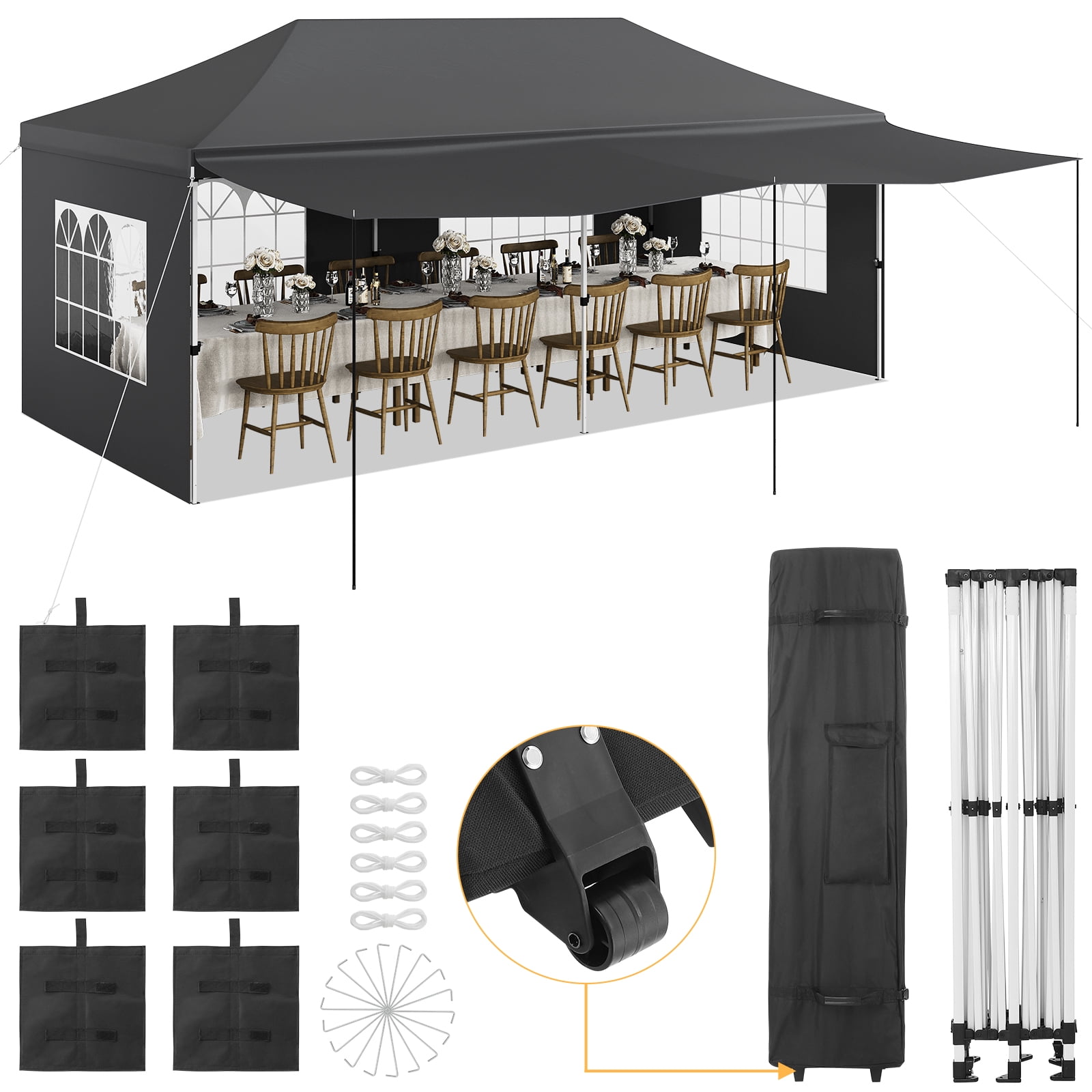 10X20 FT Pop Up Party Tent with 5 Removable Sidewalls & PE Windows ...