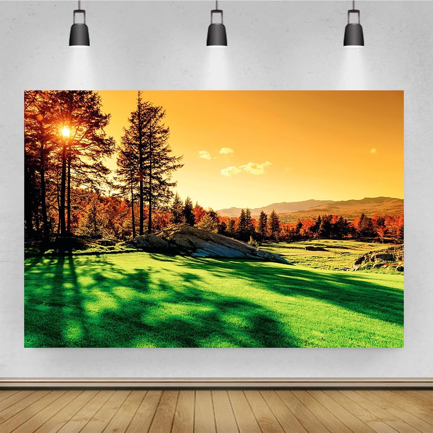 10X6.5Ft Mountain Sunset Scenery Backdrop Forest Tree Green Lawn Dusk ...