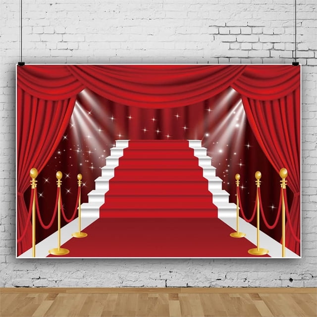 10X6.5Ft Red Curtain Stage Backdrop Red White Stage Stars Luxurious ...