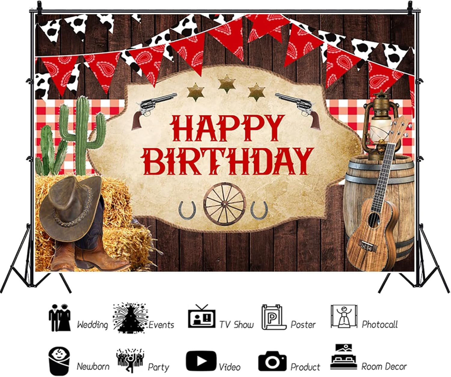 10X6.5Ft Western Cowboy Happy Birthday Backdrop Rustic Wood Barn ...