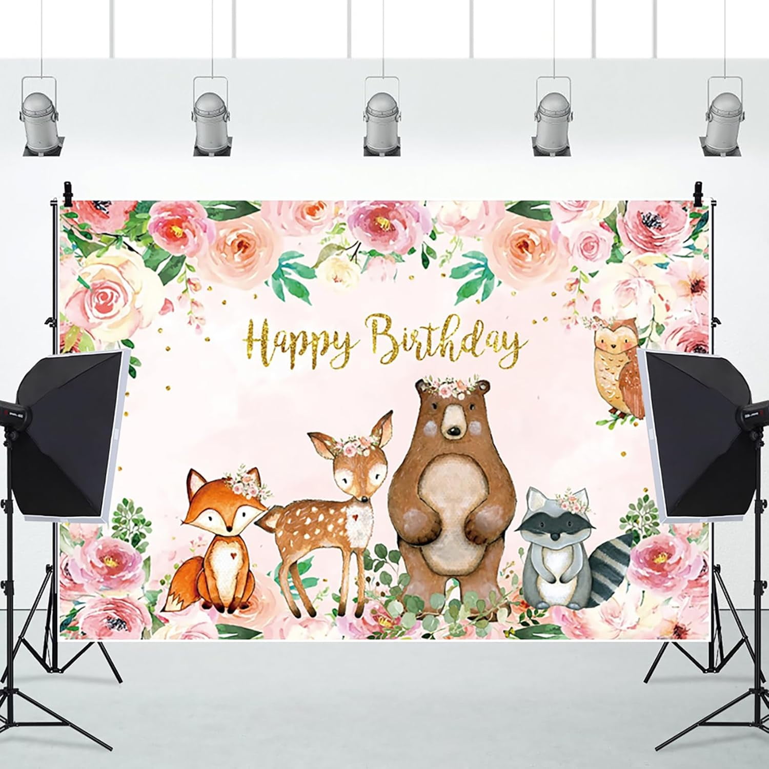 10X6.5Ft Woodland Happy Birthday Backdrop Polyester Safari Jungle ...