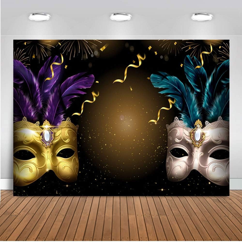 10X6FT Gold Silver Mask Background Carnival Mardi Gras Mask Vinyl Masquerade Dress-up Party ...