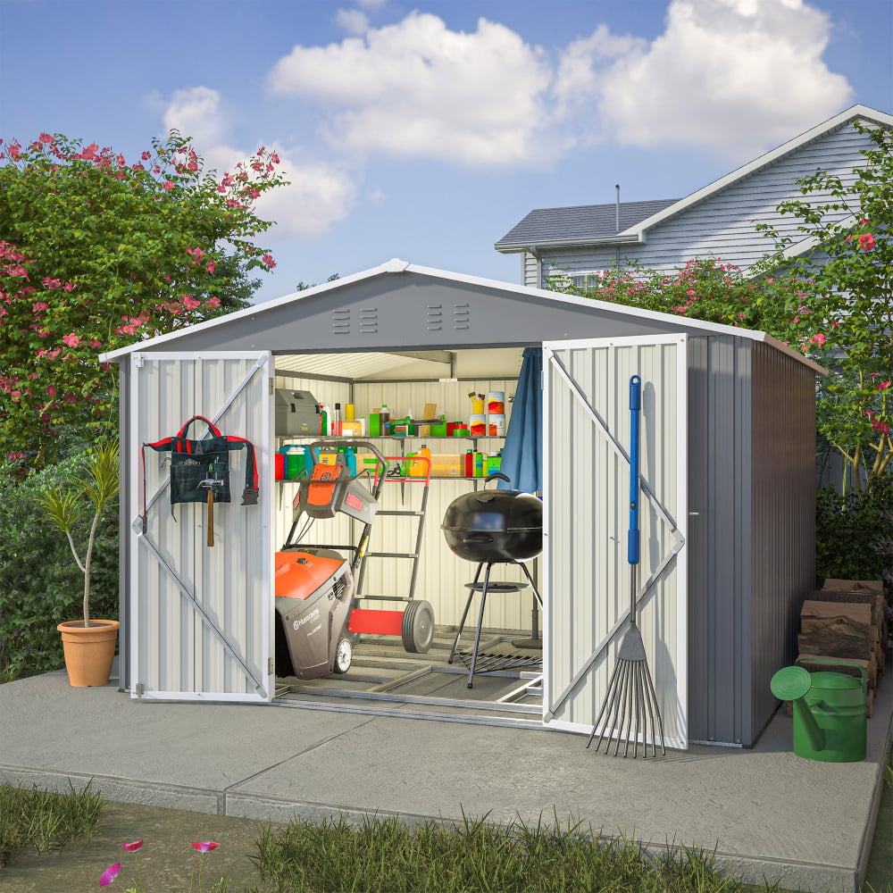 10X8 FT Outdoor Tool Storage Shed with Metal Foundation & Lockable ...