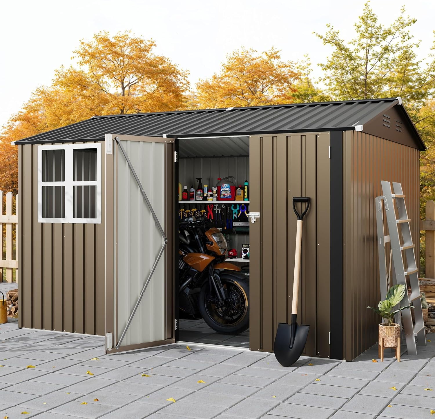 10X8 FT Storage Shed,Outdoor Storage Shed with Windows & Double Doors ...