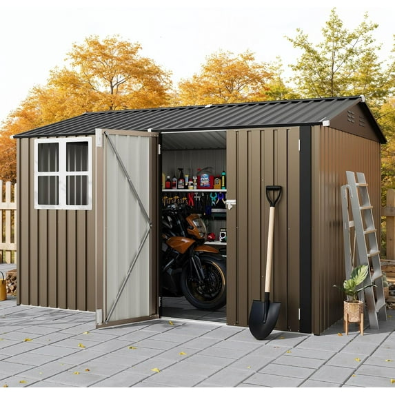 10X8 FT Storage Shed,Outdoor Storage Shed with Windows & Double Doors ...