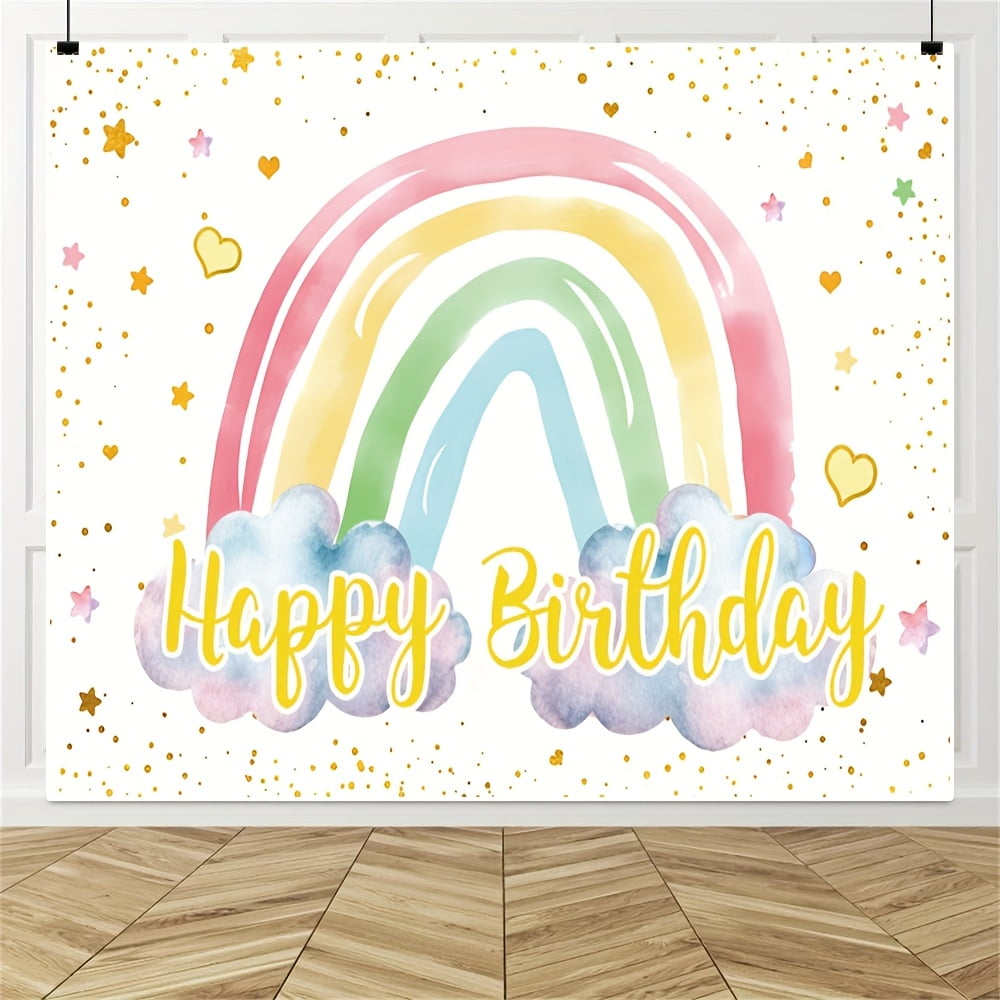 10X8 Feet Rainbow Themed Birthday Background with Golden Dots, Rainbow XINGX, Birthday Party ...